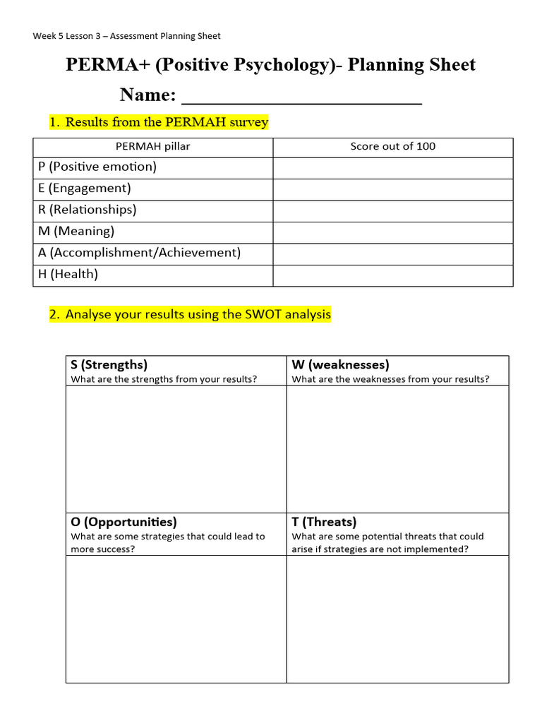 Week 5 Lesson 3 - Term 1 Assessment Planning Sheet | PDF