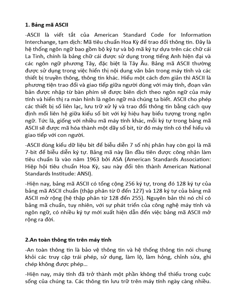 1. Bảng mã ASCII | PDF