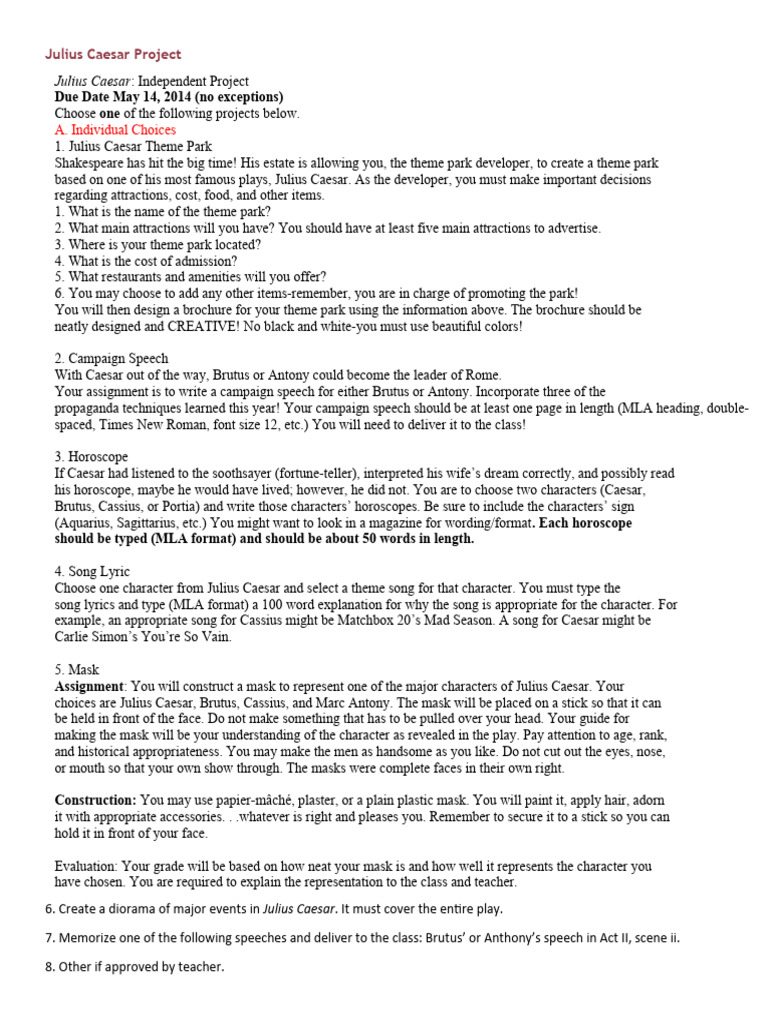 Julius Caesar Project | PDF | Julius Caesar | Mark Antony