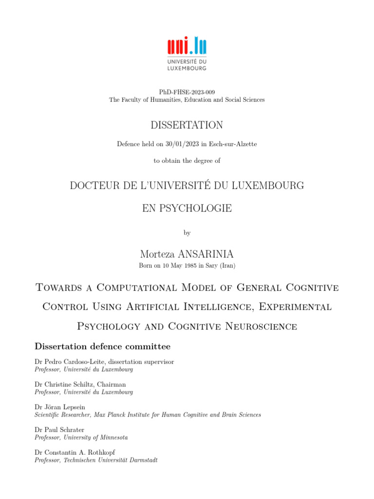 Towards A Computational Model of General Cognitive Control Using Artificial Intelligence ...