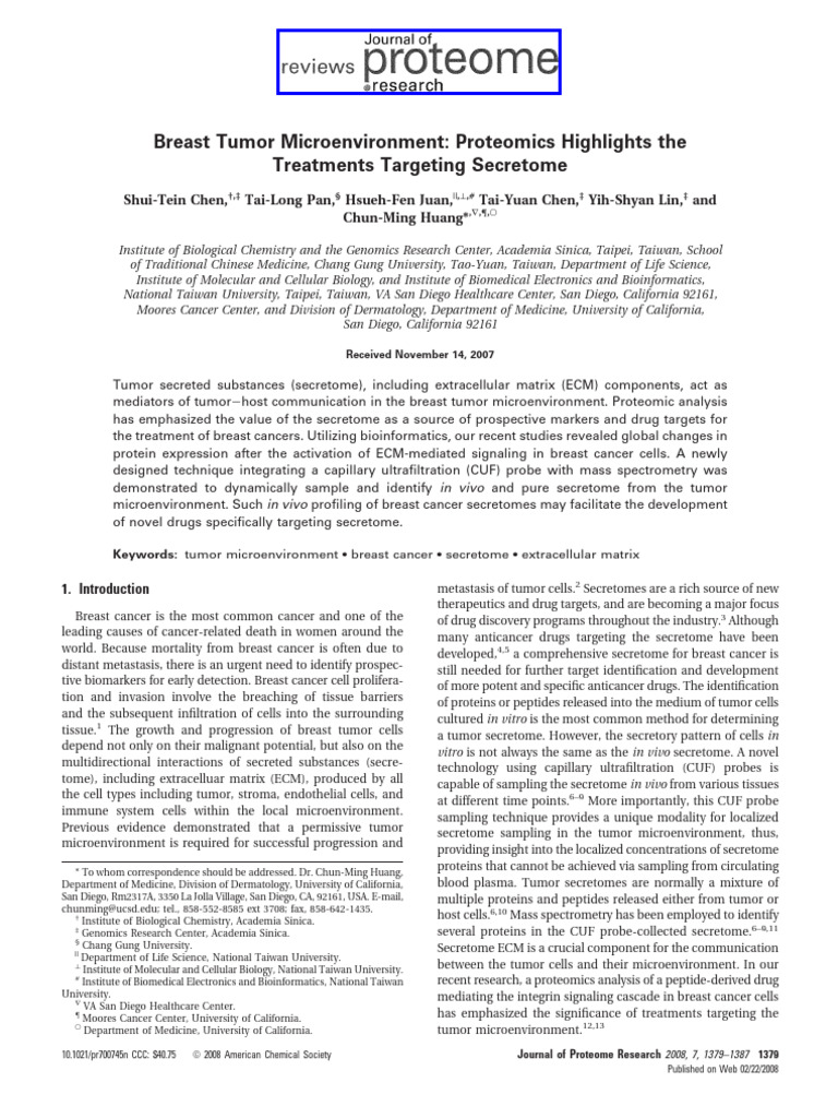 Breast Tumor Microenvironment: Proteomics Highlights The Treatments ...