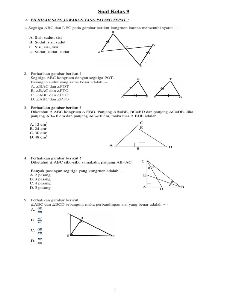 CONTOH SOAL PAS-2 MTK Kls 9 2024 | PDF