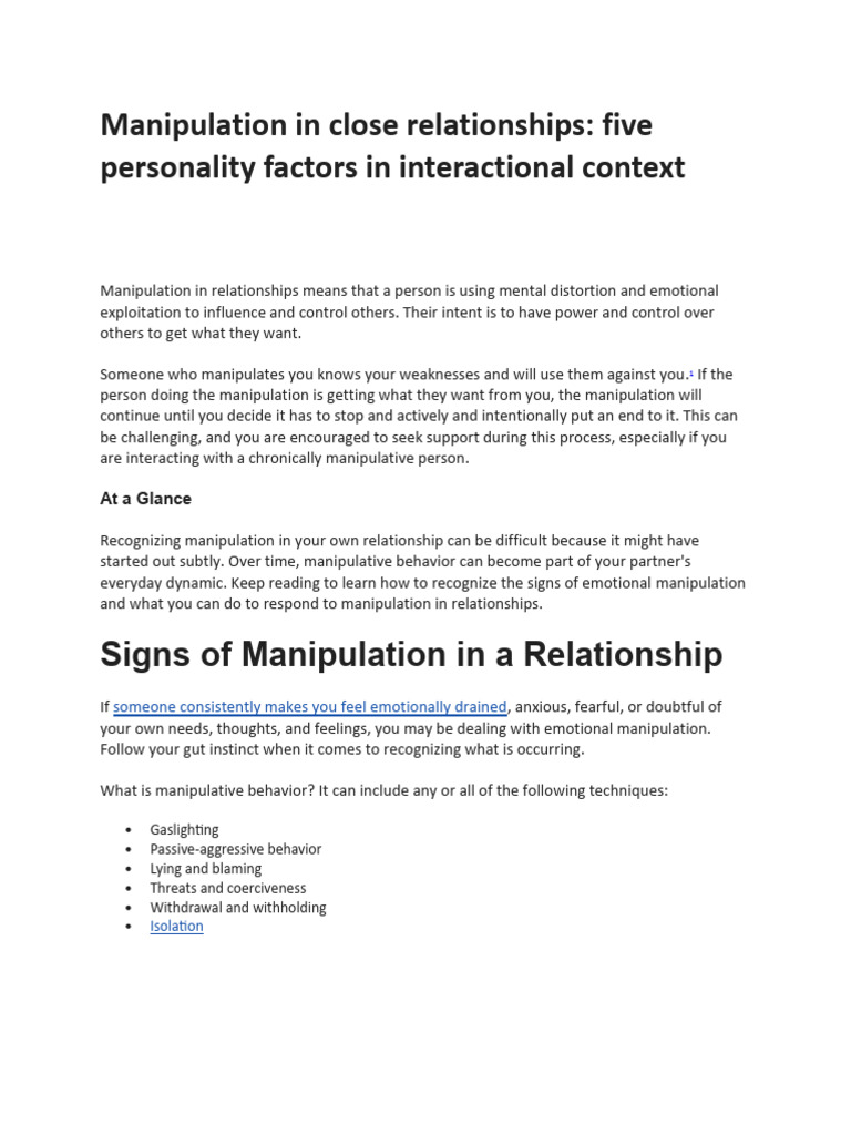 Manipulation in Close Relationships | PDF | Borderline Personality ...