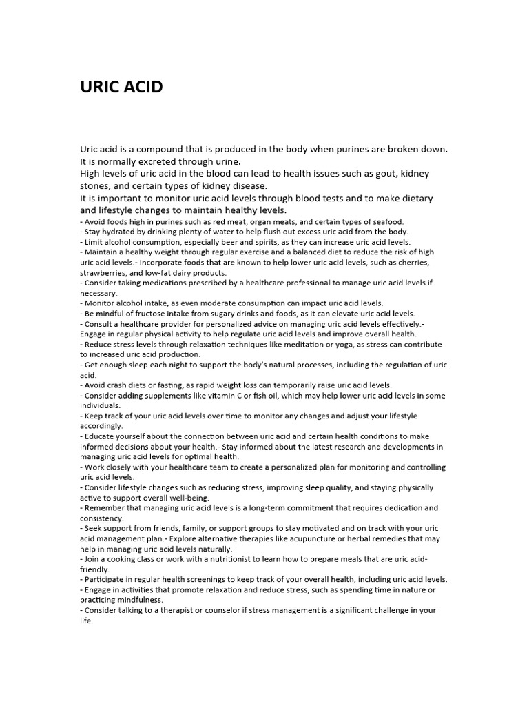Uric Acid | PDF | Dieting | Clinical Medicine