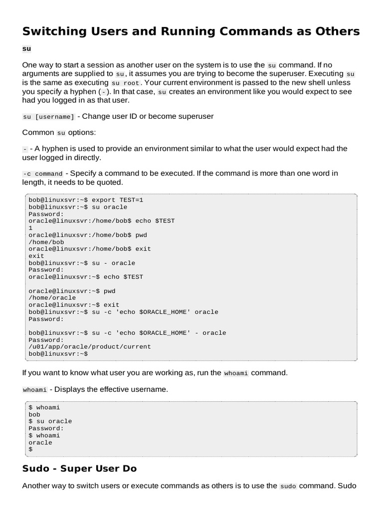 Switching Users and Running Commands As Others Text | PDF | Sudo | Superuser
