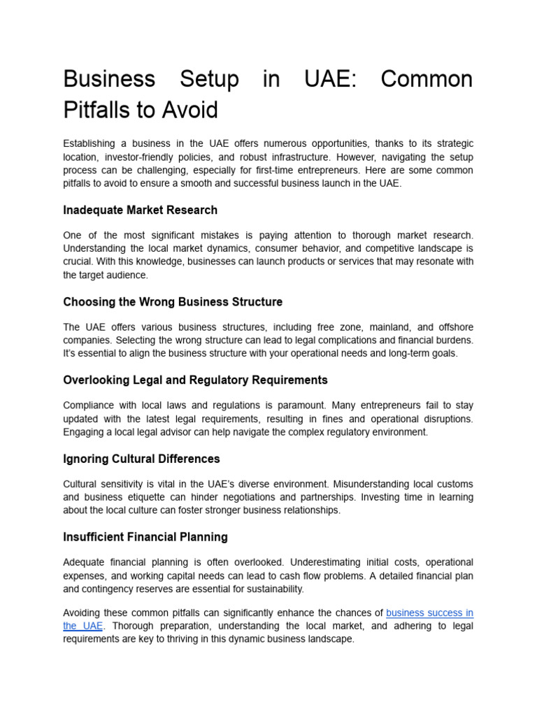 UAE Business Setup: Avoid Pitfalls | PDF