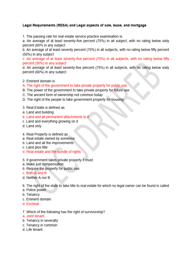 RE Board Questions With Answers | PDF | Lease | Mortgages