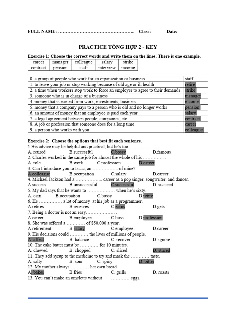 Practice T NG H P 2 Key PDF | PDF | Pension | Employment