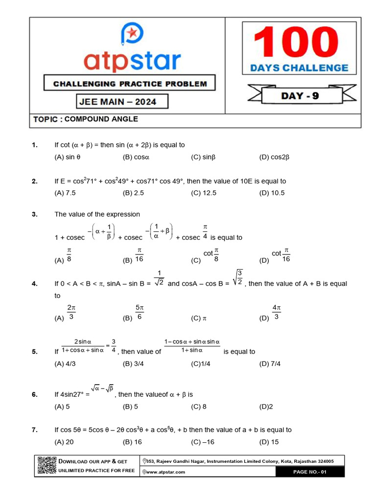 Maths - 100 Days Challenge - CPP | PDF | Function (Mathematics) | Trigonometric Functions