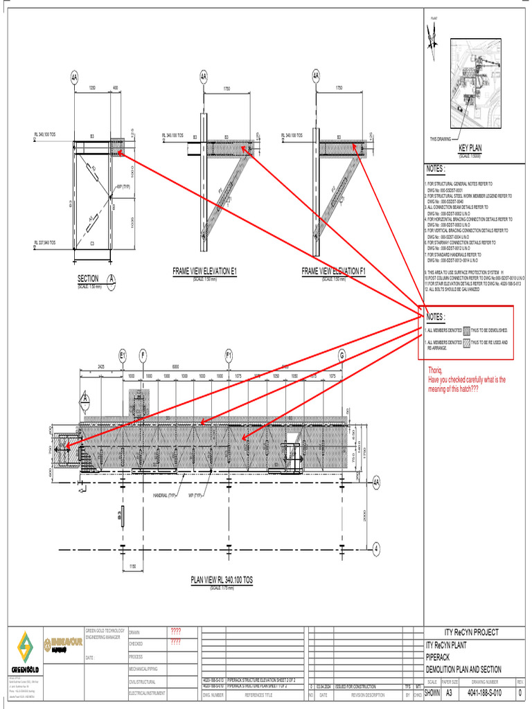 4041-188-S-010 - PipeRack Demolished Plan and Section - JPPcomm | PDF | Stairs | Civil Engineering