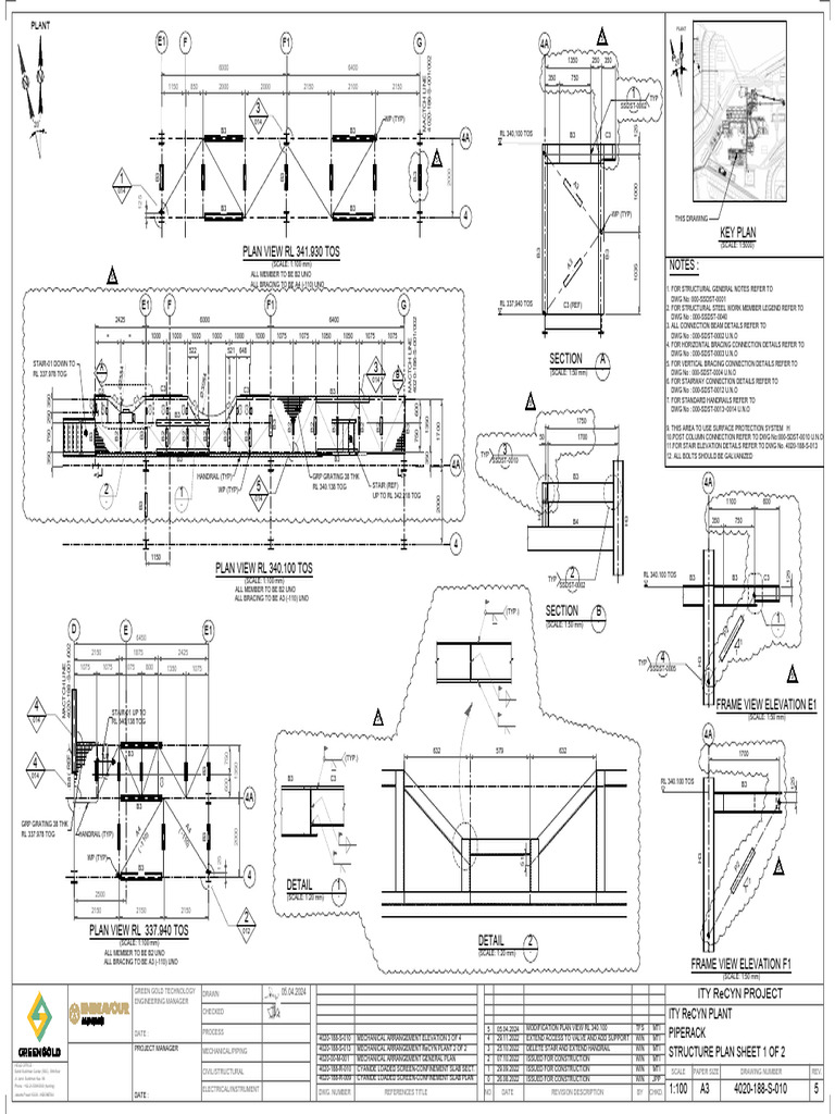 4020-188-S-010_PipeRack Structure Plan Sheet 1 of 2-Rev5 (Signed) 2 | PDF | Stairs