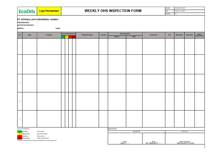 Ohs Inspection Report Kontraktor | PDF | Safety | Working Conditions