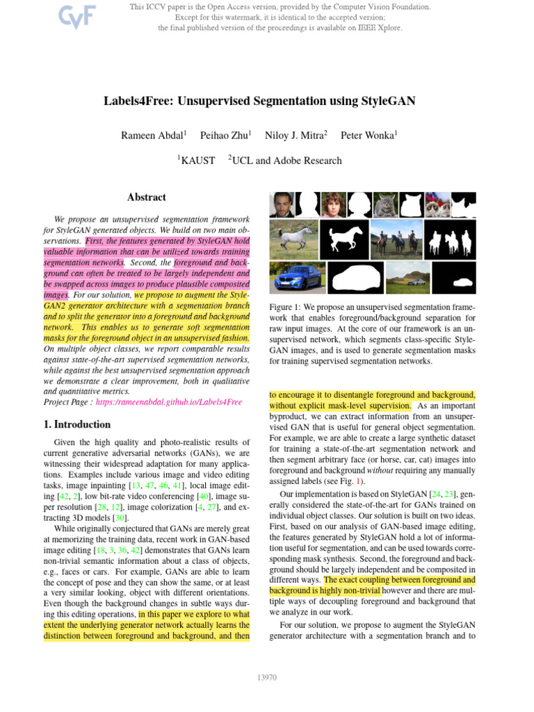 Abdal Labels4Free Unsupervised Segmentation Using StyleGAN ICCV 2021 Paper | PDF | Image ...