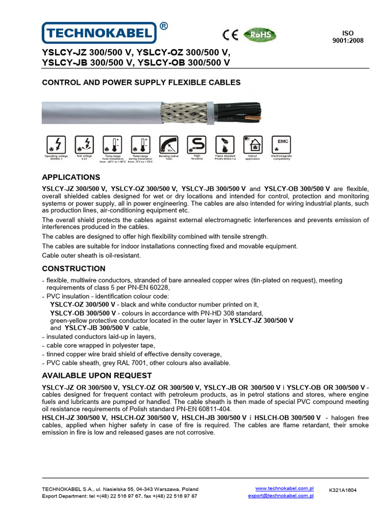 Control and Power Supply Cables 300/500 V | PDF | Electrical Conductor ...