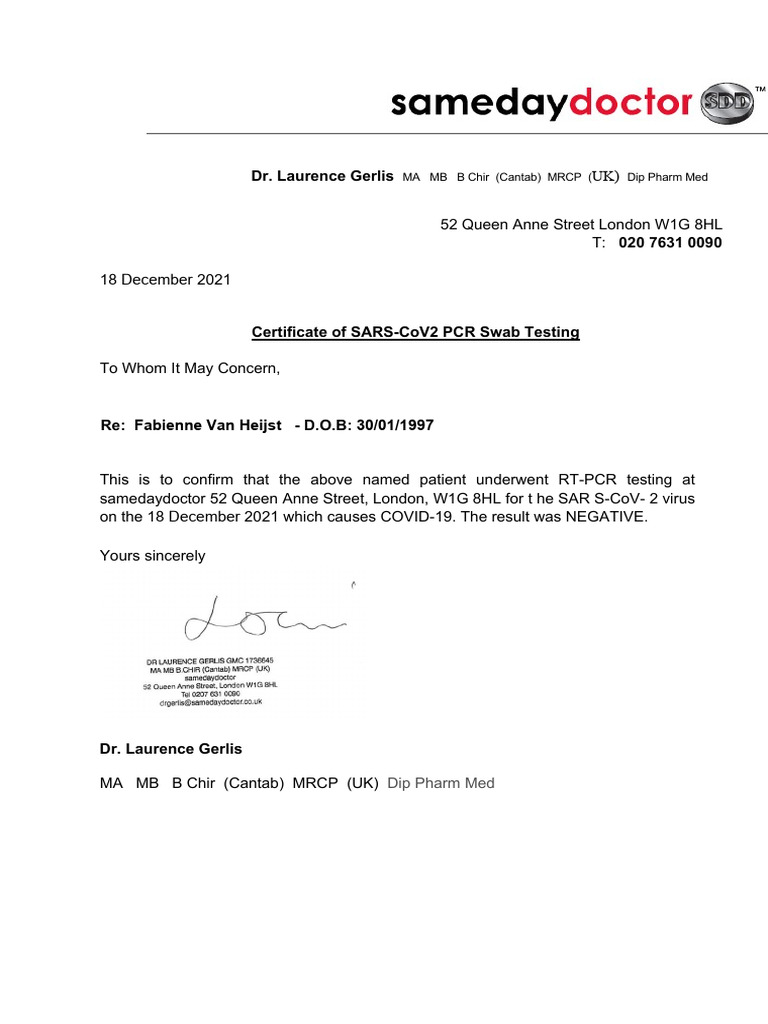 SARS-CoV-2 PCR Test Certificate | PDF