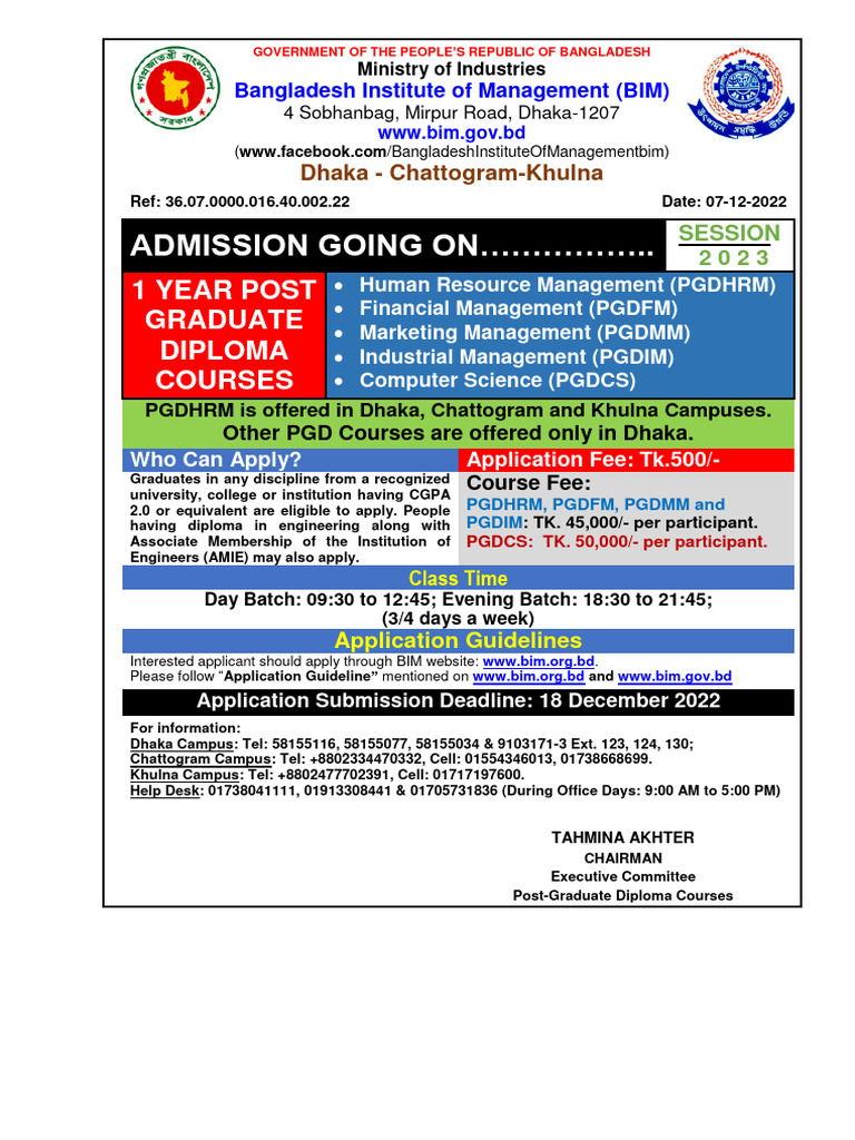 Admission Going On ..: 1 Year Post Graduate Diploma Courses | PDF ...