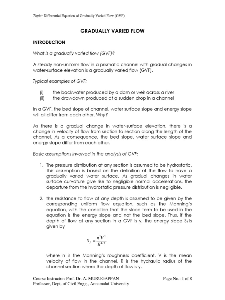 Differential Equation of Gradually Varied Flow | PDF | Fluid Dynamics ...