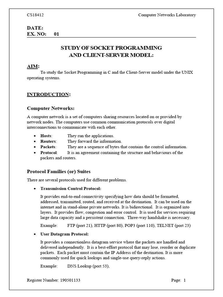 Cs18412 Computer Networks Laboratory Pdf Network Socket Port Computer Networking