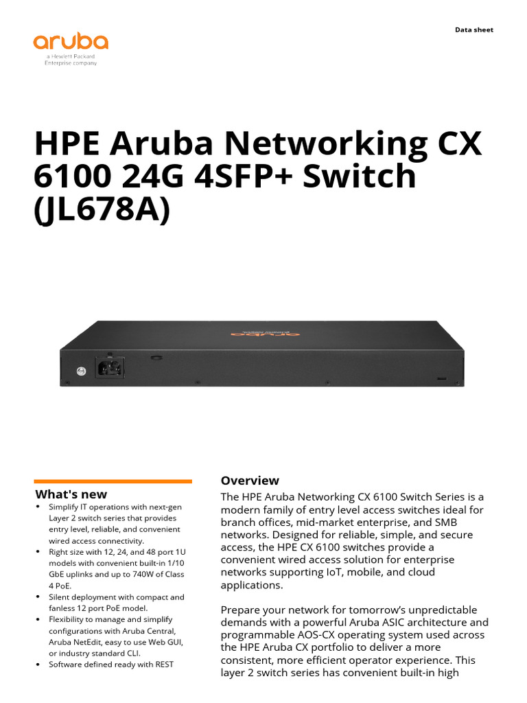 HPE Aruba Networking CX 6100 24G 4SFP+ Switch-PSN1013152530WWEN | Download Free PDF | Network ...