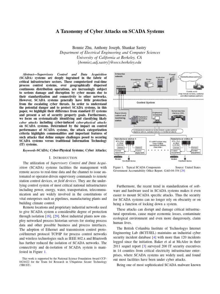 ZhuJosephSastry SCADA Attack Taxonomy FinalV | PDF | Scada | Computer Network