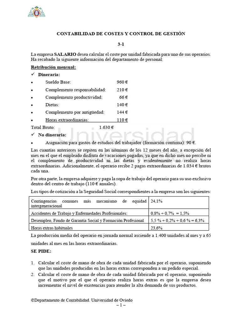 Enunciados Supuestos Tema 3 (2023-24) | PDF | Salario | Business