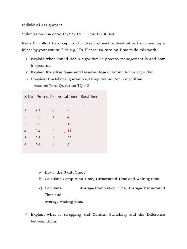 Round Robin Algorithm in Process Management | PDF