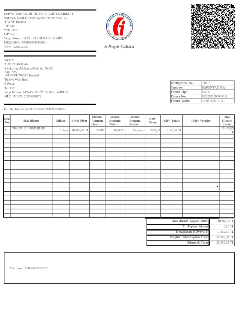 E-Arşiv Fatura | PDF