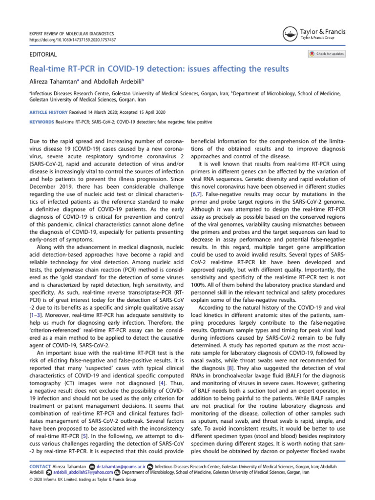 Real-Time RT-PCR in COVID-19 Detection | PDF | Real Time Polymerase ...
