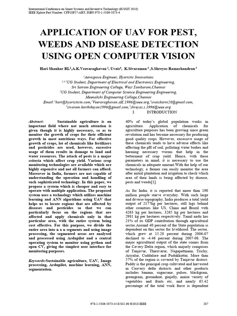 Application of UAV For Pest, Weeds and Disease Detection Using Open ...