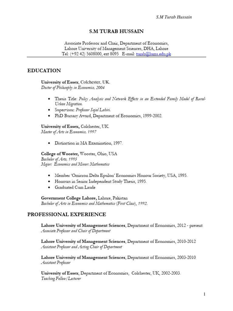 Turab Hussain CV Jan 2016 | PDF | Pakistan | Economics