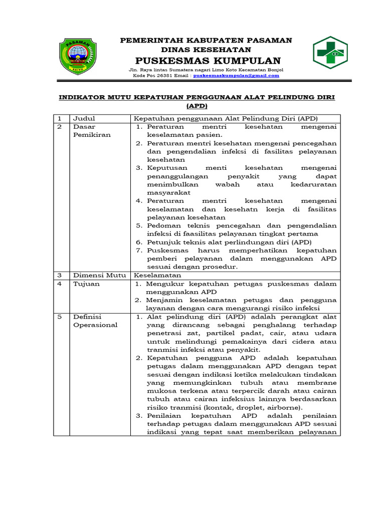 Kepatuhan APD di Puskesmas Kumpulan | PDF | Pengembangan Diri | Kesehatan Holistik