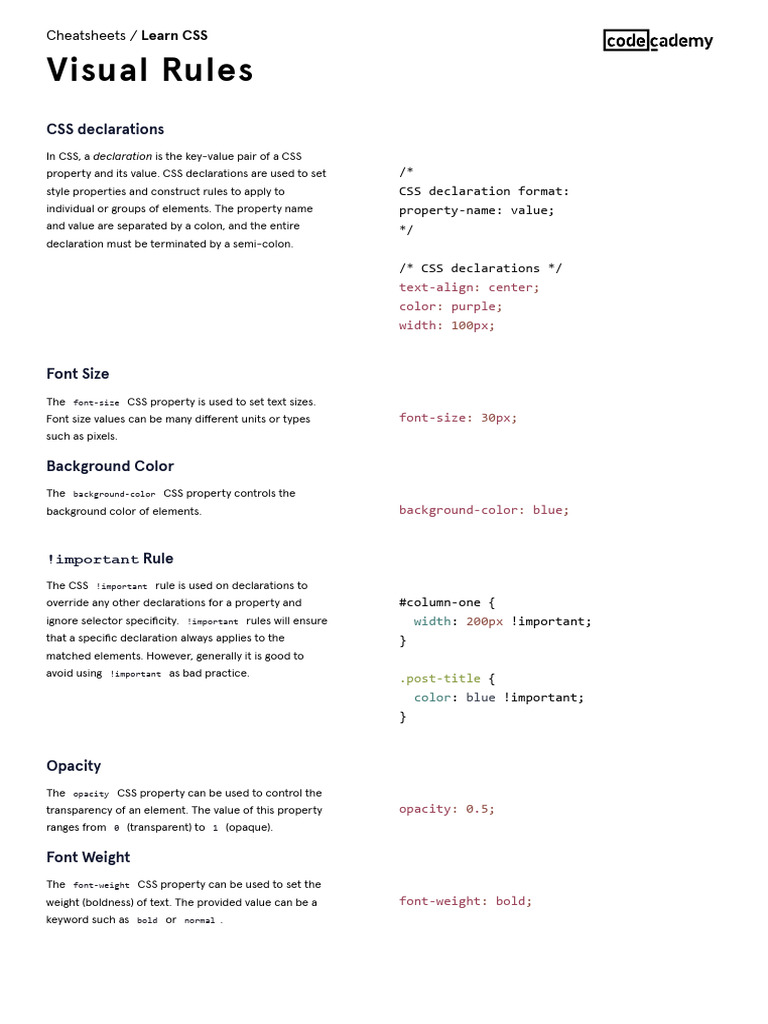 CSS-visual Rules - Cheatsheet-From Code Academy | PDF | Graphic Design | Web Development