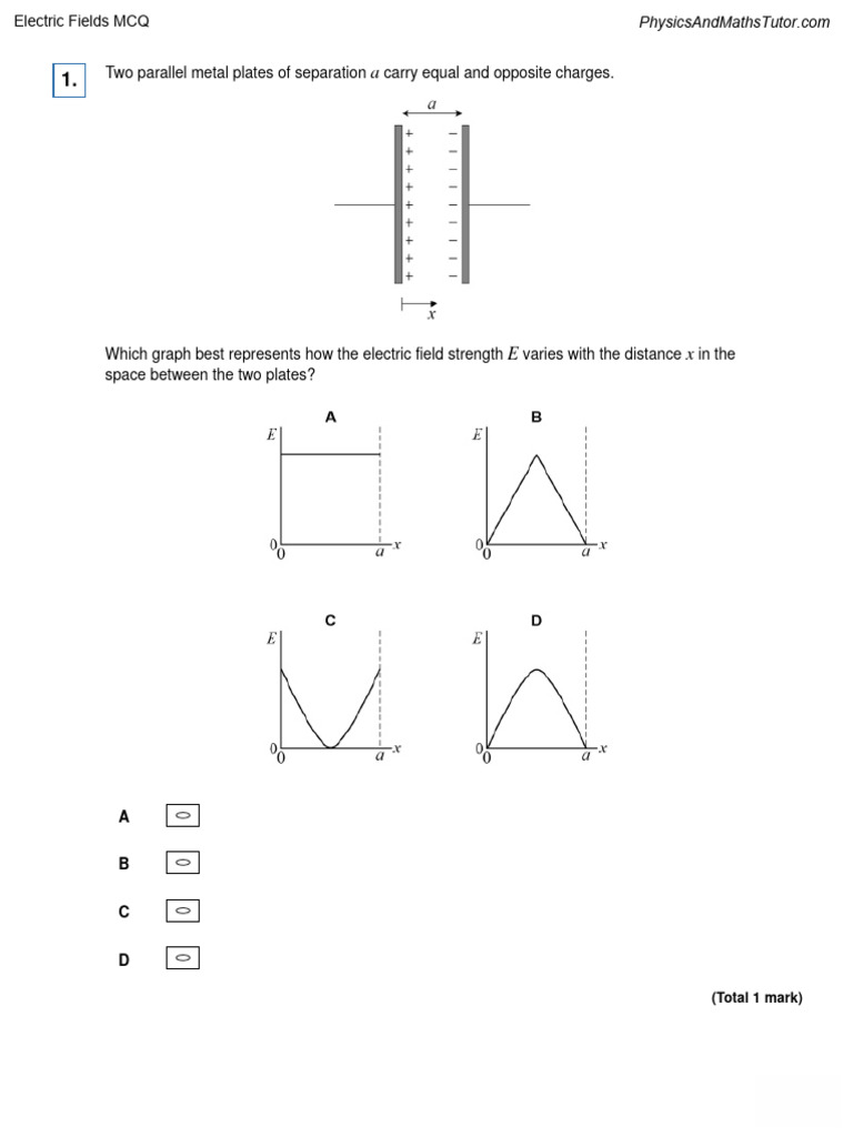 Electric Fields MCQ for Physics Students | PDF | Electric Field | Force