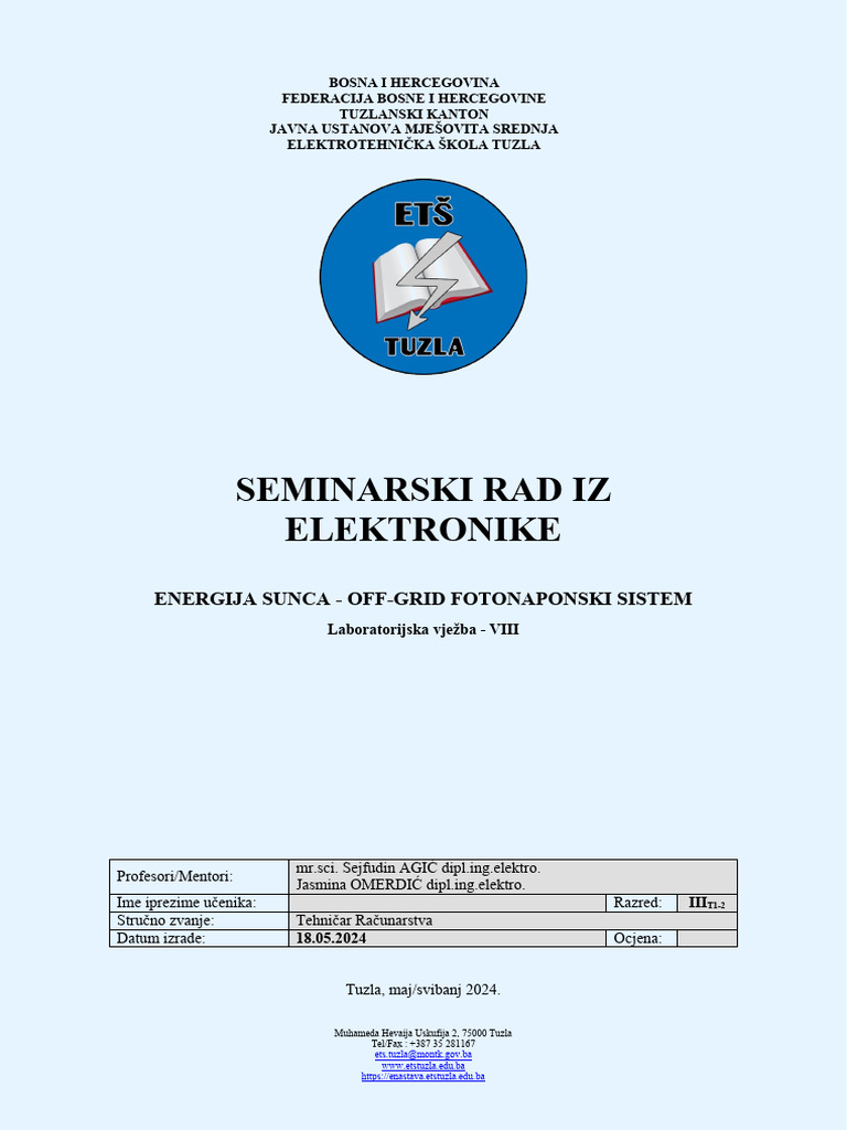 Vjezba VIII - Energija Sunca - Off-grid Fotonaponski Sistem (1) | PDF
