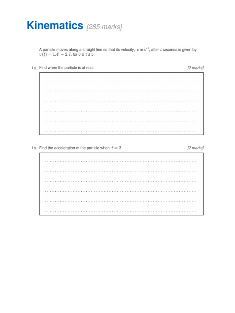 Kinematics Large Questionbank | PDF | Acceleration | Velocity