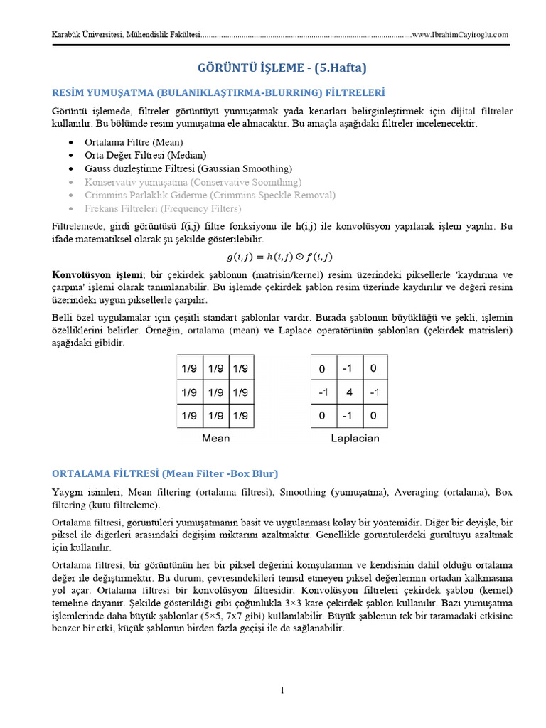 Goruntu Isleme Ders Notlari-5.Hafta | PDF