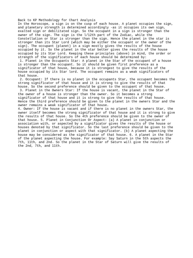 KP Astrology: House Significators | PDF | Horoscope | Hindu Astrology
