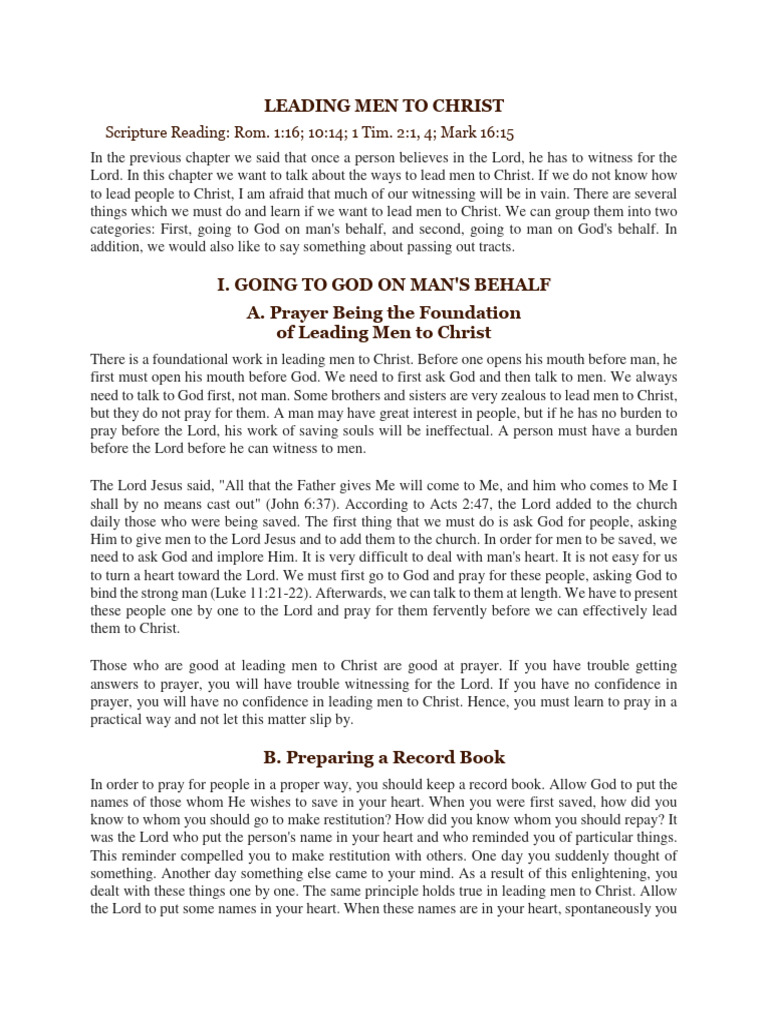 New Believers Series - Leading Men To Christ | PDF | Prayer | Jesus
