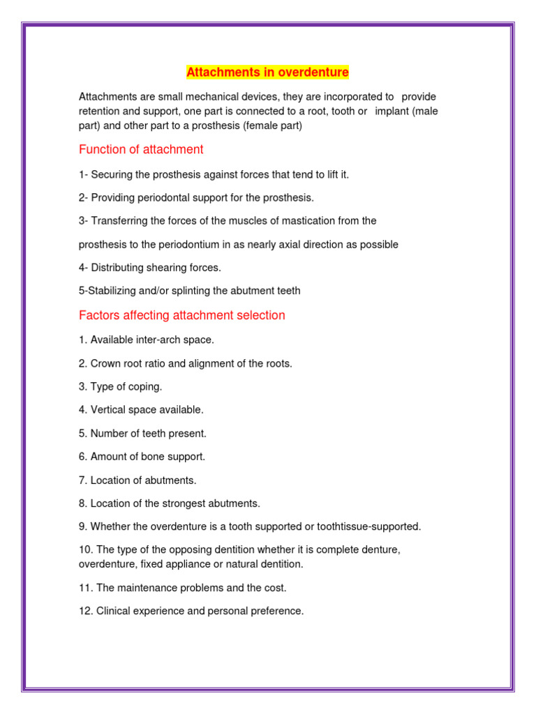 Overdenture Attachment Guide | PDF | Mouth | Dentistry
