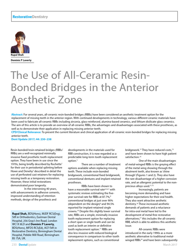 The Use of All Ceramic Resin Bonded Bridges in The Anterior Aesthetic ...