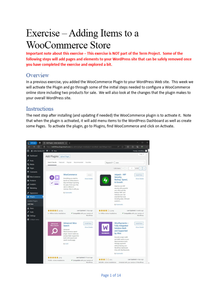 Exercise - Add Items To WooCommerce Store - rW24 | PDF | Menu | Word Press