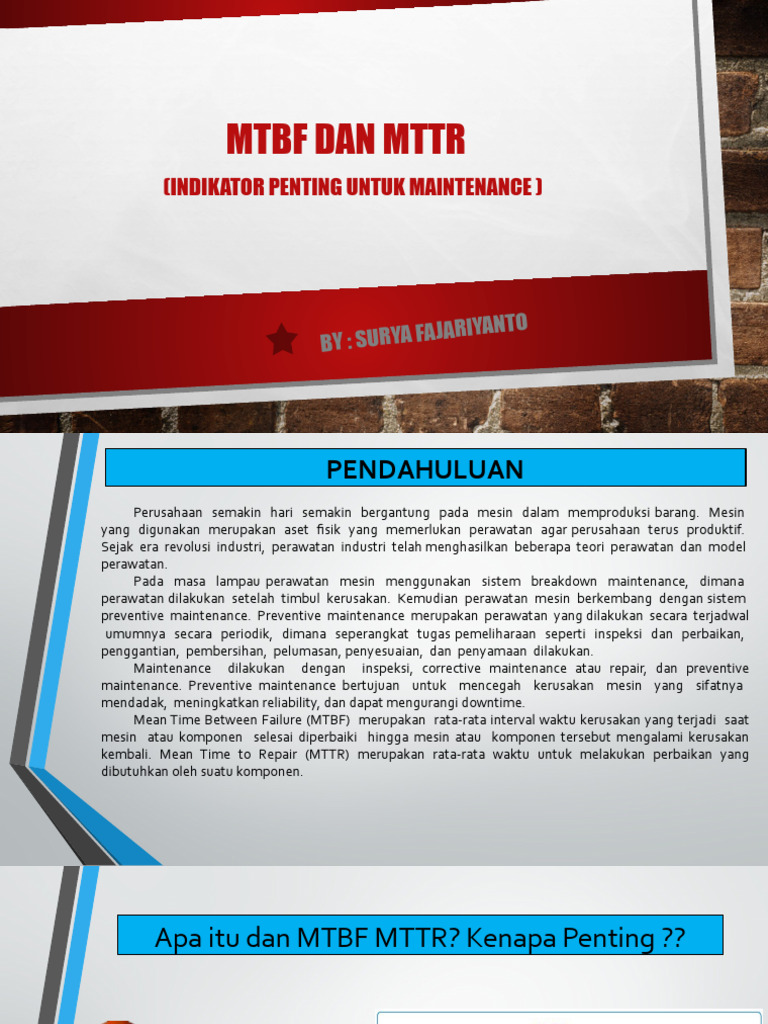 MTBF, MTTR Indikator Penting Untuk Maintenance | PDF