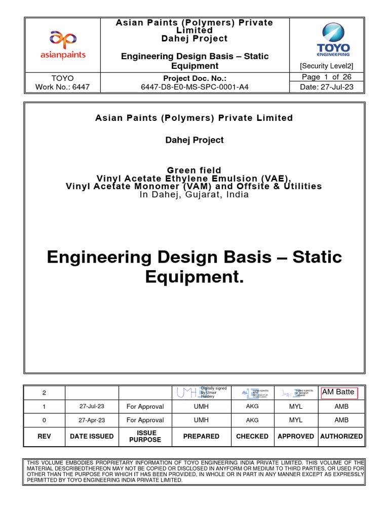 Dahej Project: Static Equipment Design | PDF | Pipe (Fluid Conveyance ...