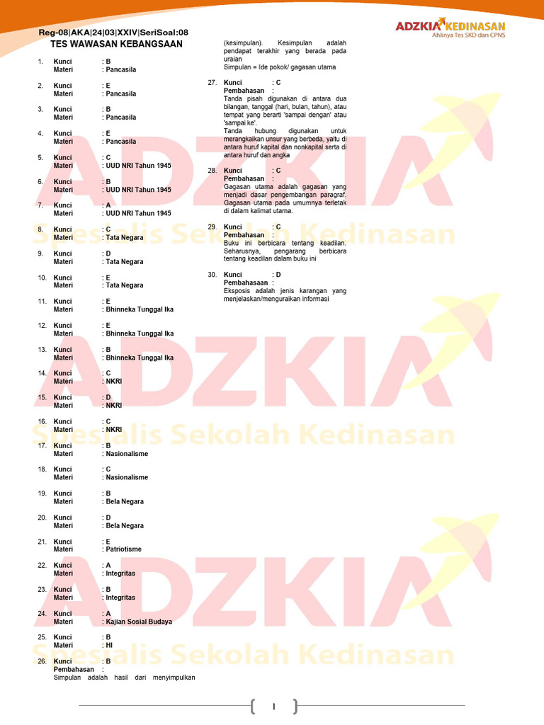 Kunci To SKD Kedinasan 24 Maret 2024 | PDF