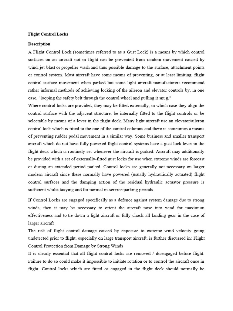 Flight Control Locks Overview | PDF | Aircraft Flight Control System ...