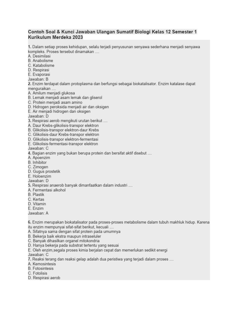 Contoh Soal & Kunci Jawaban Ulangan Sumatif Biologi Kelas 12 Semester 1 Kurikulum Merdeka 2023 ...