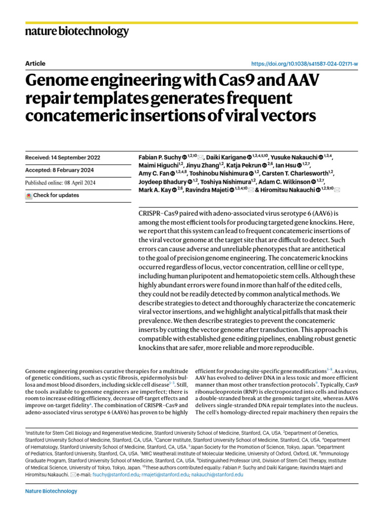Genome Engineering With Cas9 and AAV Repair Templates Generates ...