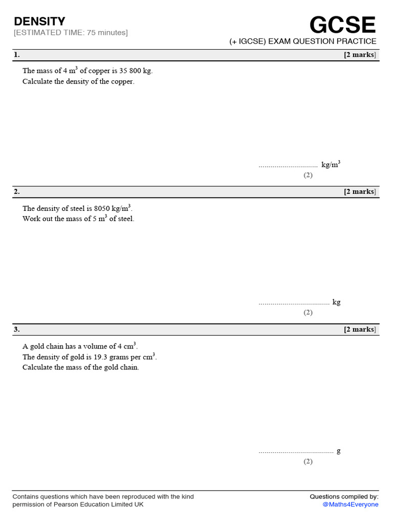Density Exam Questions | PDF | Density | Significant Figures