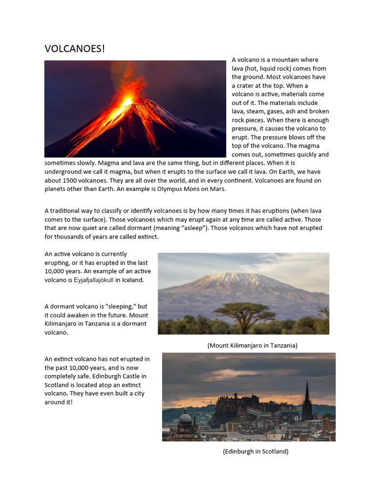 Volcanoes Reading Comprehension Exercises Wordsearches - 94845 | PDF ...