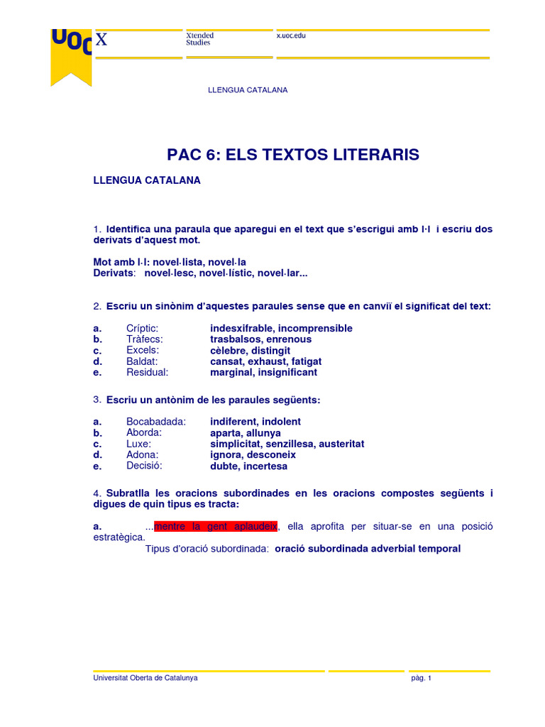 UOC - SoluciónPAC 6 - Llengua Catalana | PDF